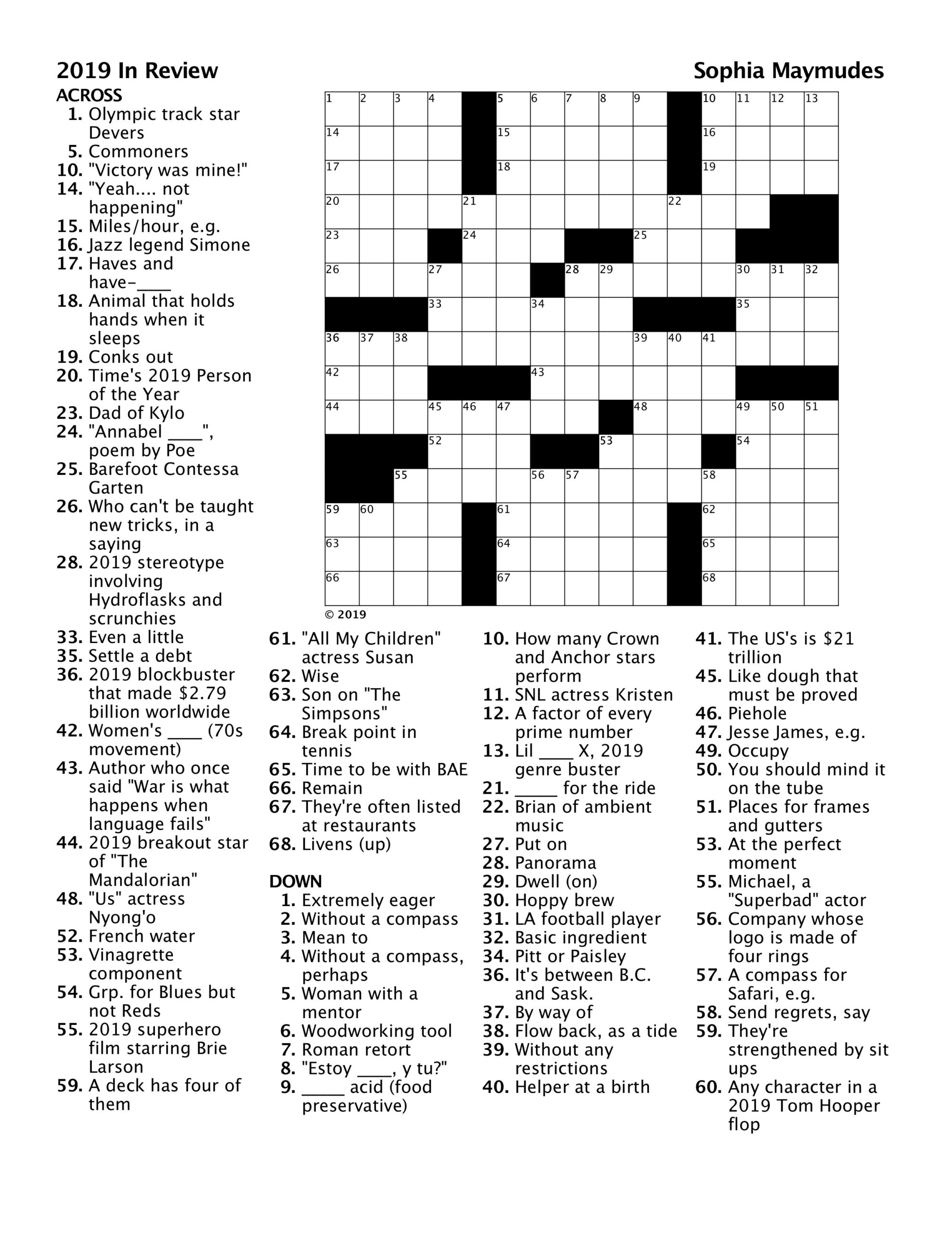 Free Medium Crossword Puzzles With Answer Key Adult Food Printable 